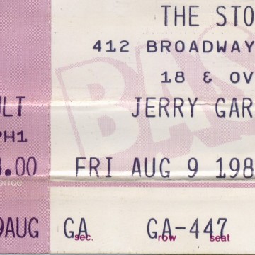 Charlie Connor's ticket stub from JGB 8/9/85. - Jerry Garcia